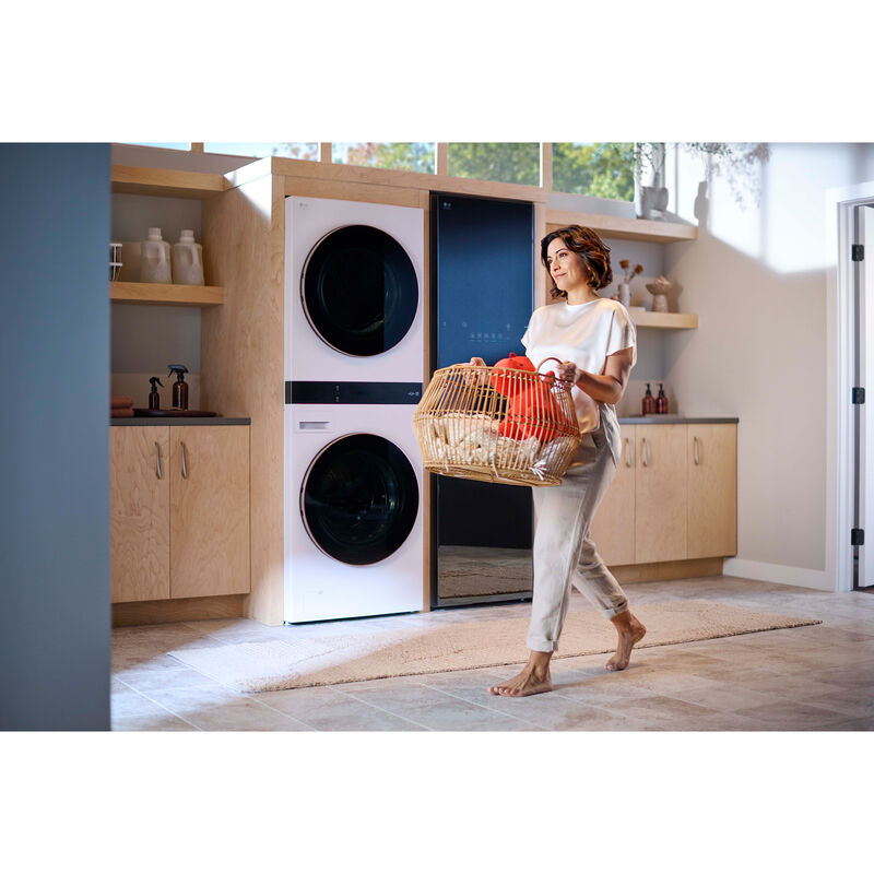 LG 27 in. 5.0 cu. ft. Smart Gas Front Load WashTower with AI Sensor Dry ...