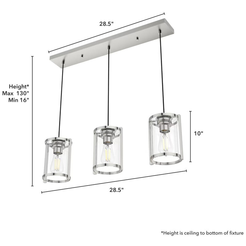 Hunter Astwood 9 in. 3-Light Linear Cluster Ceiling Light with Clear Glass - Polished Nickel | P ...