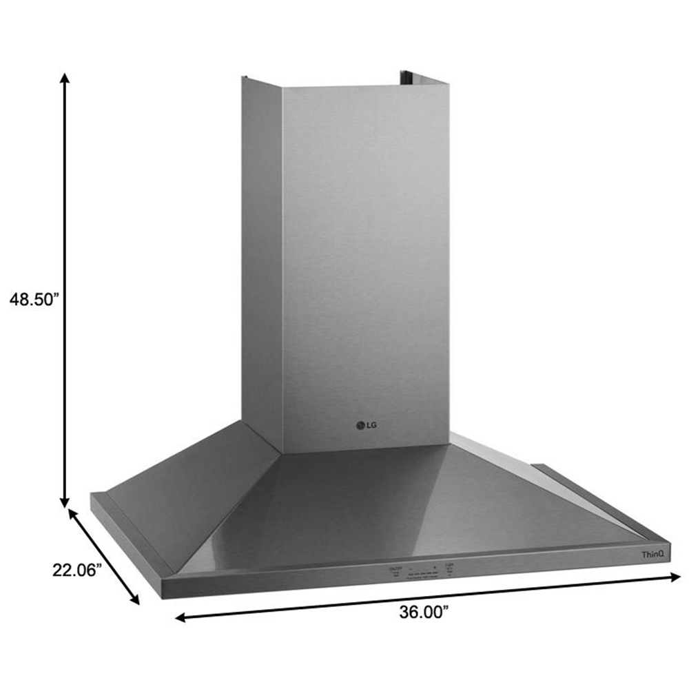 LG 36 in. Ducted Chimney Style Range Hood with 600 CFM, 5 Fan Speeds ...