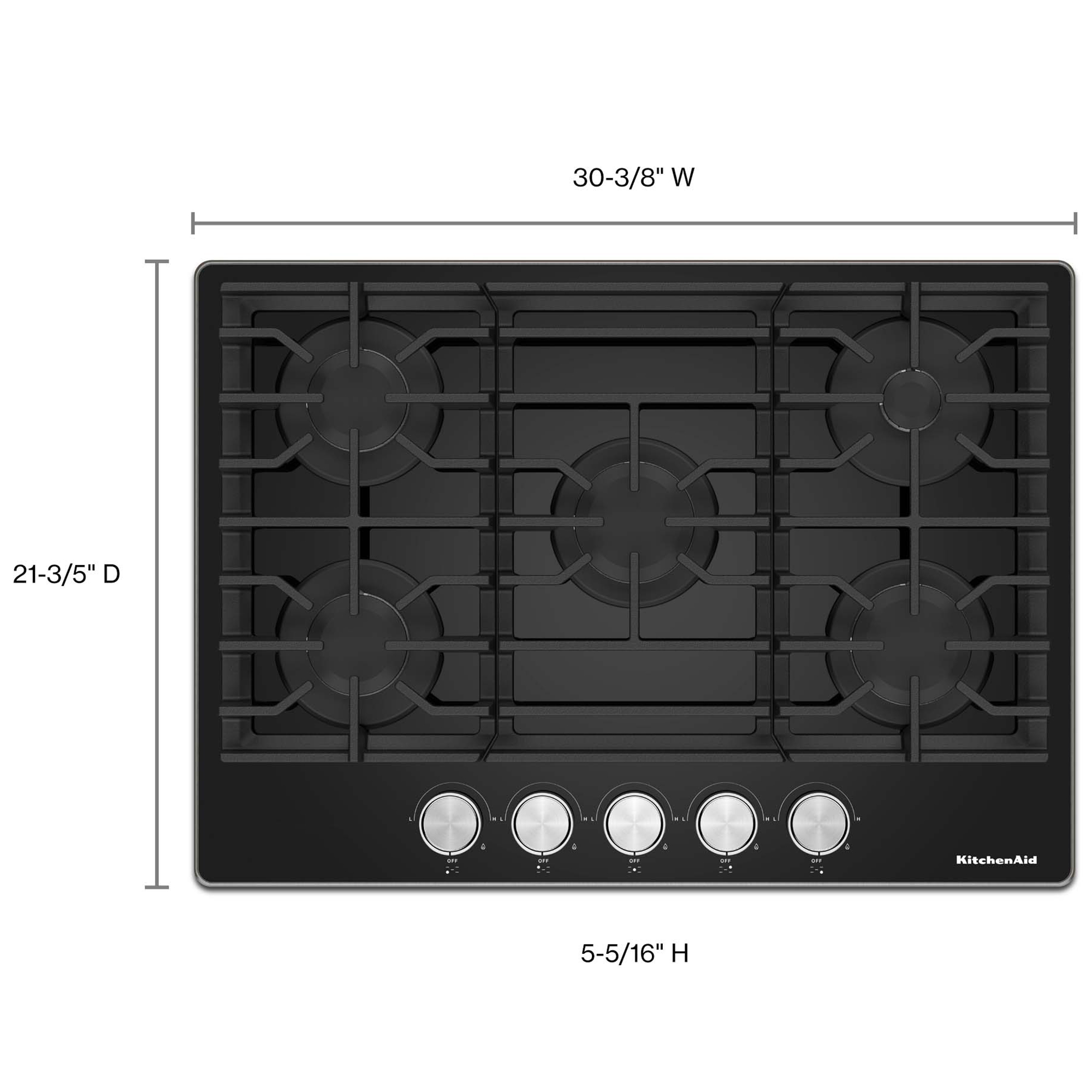 KitchenAid 30 in. 5-Burner Natural Gas Cooktop with Simmer Burner ...