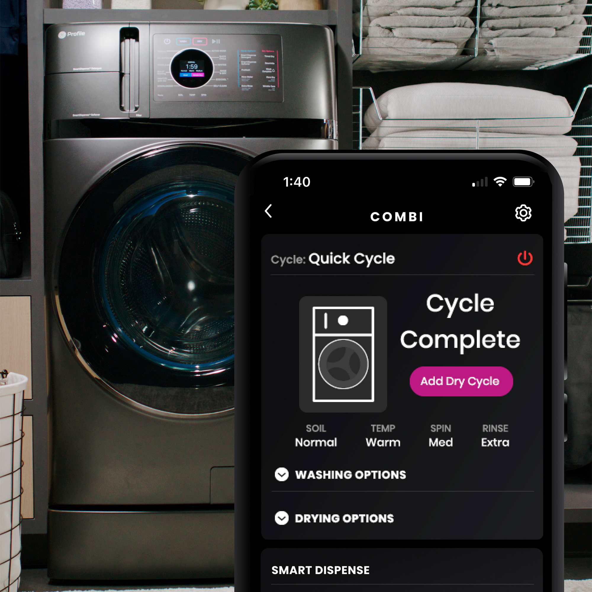 GE Profile 28 in. 4.8 cu. ft. UltraFast Smart Electric Front Load ...