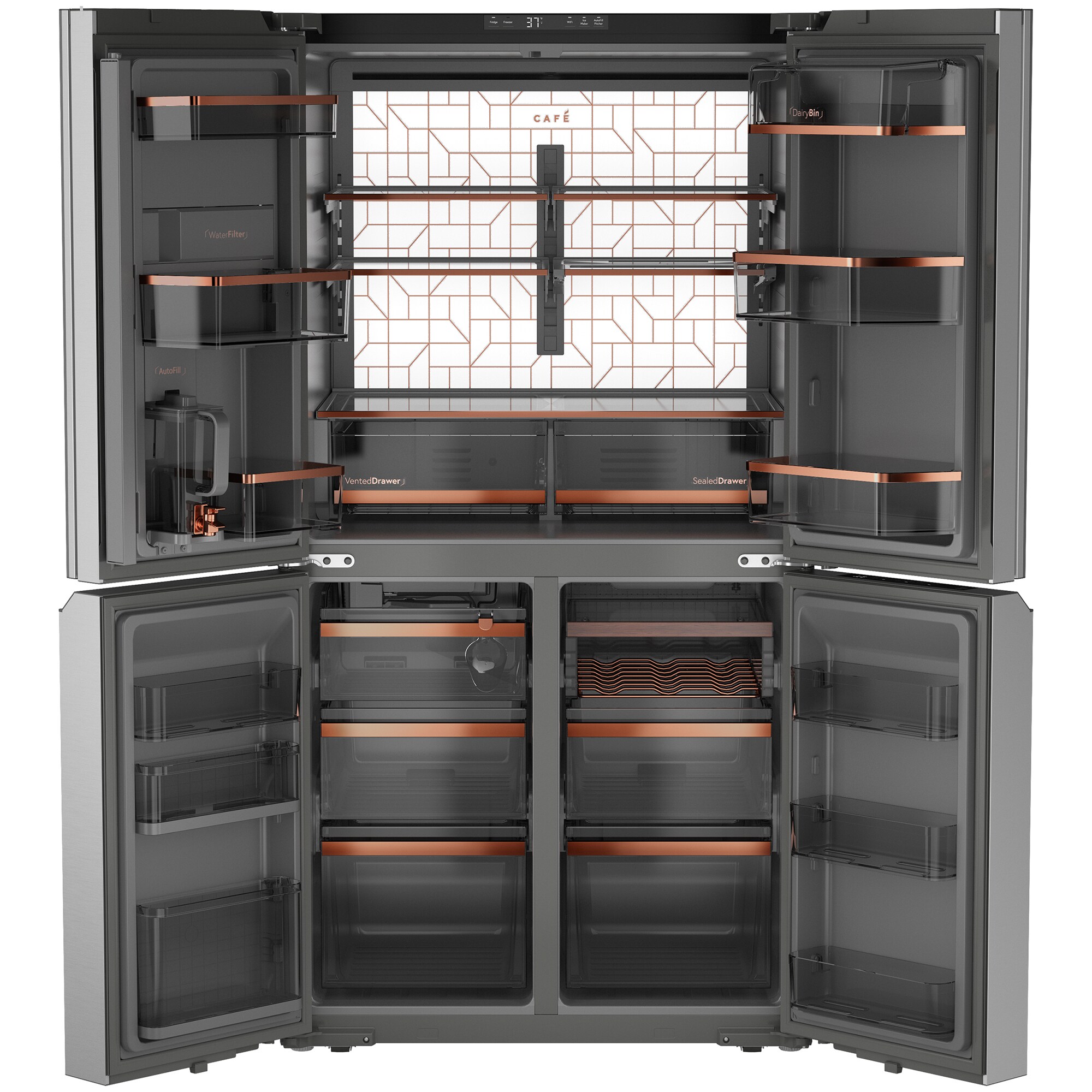 Cafe 36 in. 28.3 cu. ft. Smart 4-Door French Door Refrigerator with ...