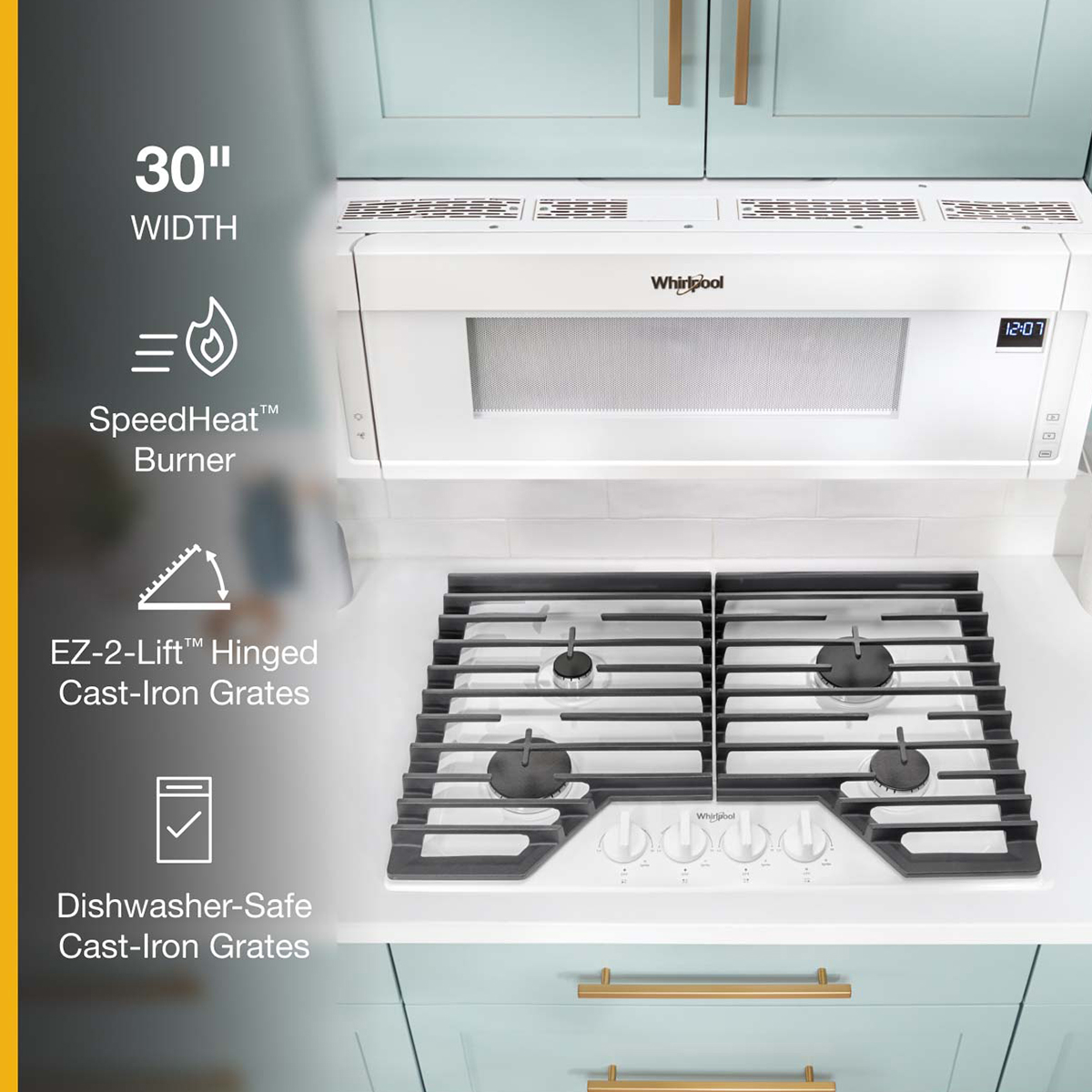 Whirlpool 30 in. 4-Burner Natural Gas Cooktop with Simmer Burner ...