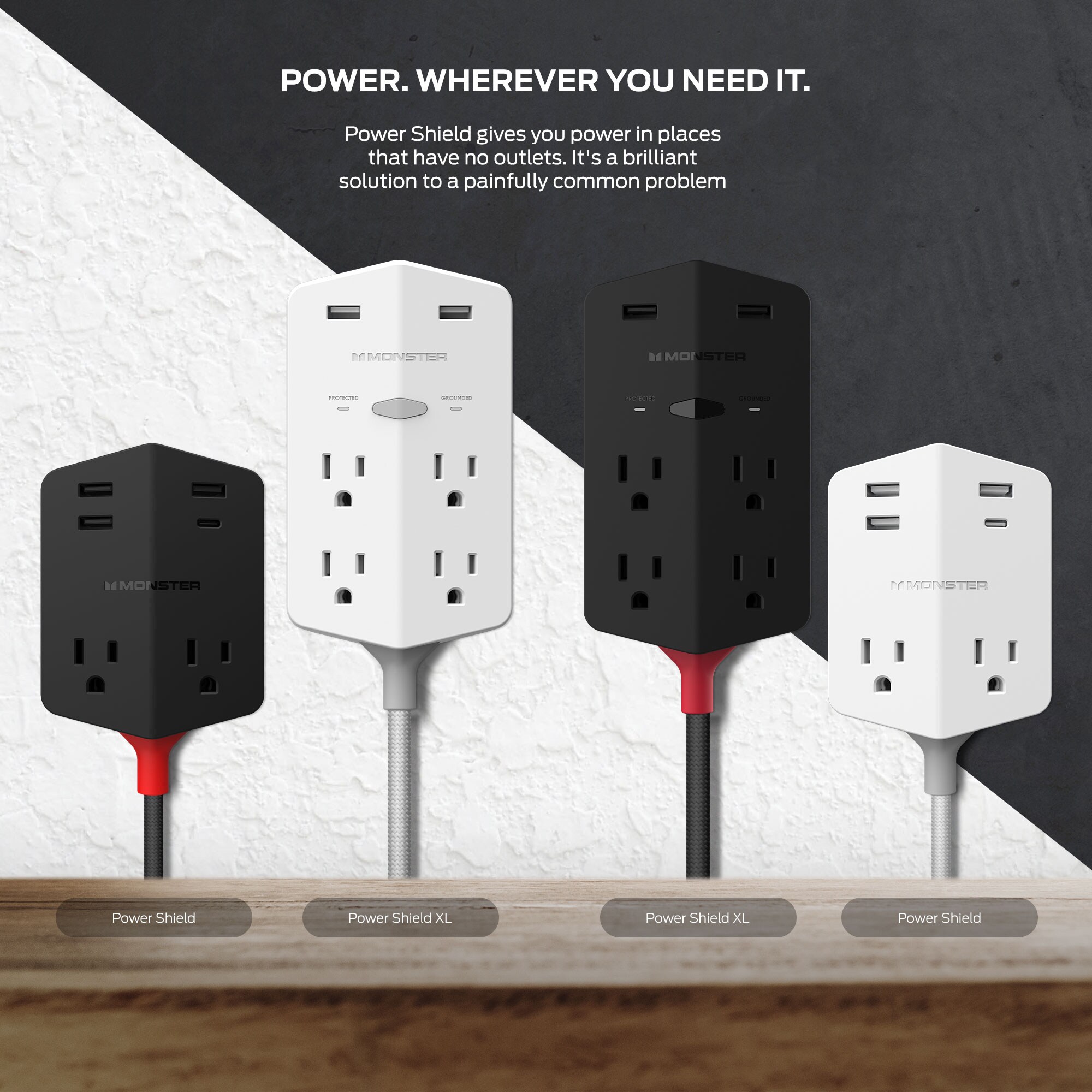 Monster Cable Power Shield XL 4AC Grounded, 2 USB-A and 540J Surge ...