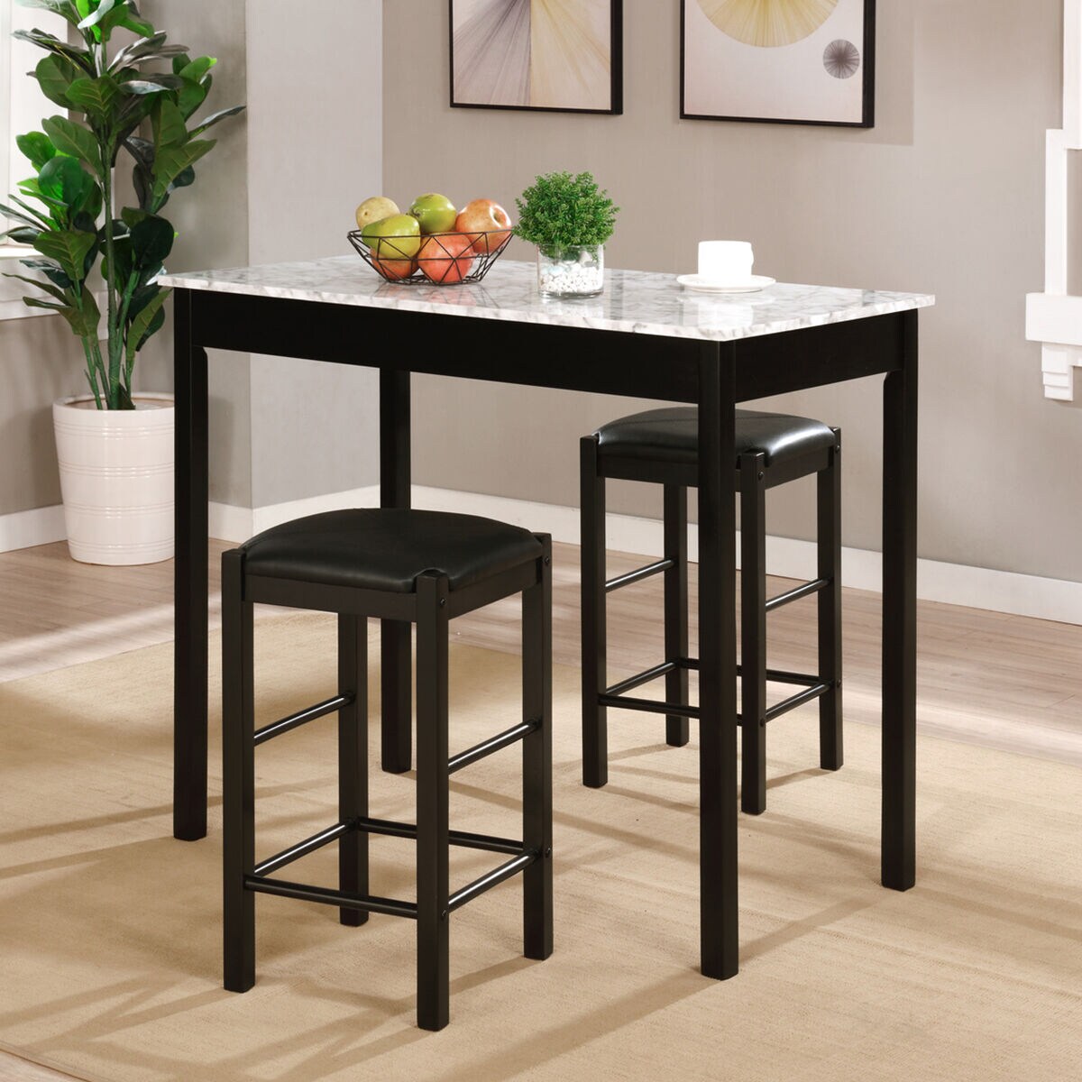 Asher Three Piece 42" Tavern Set with Faux Marble Top - Black | P.C ...