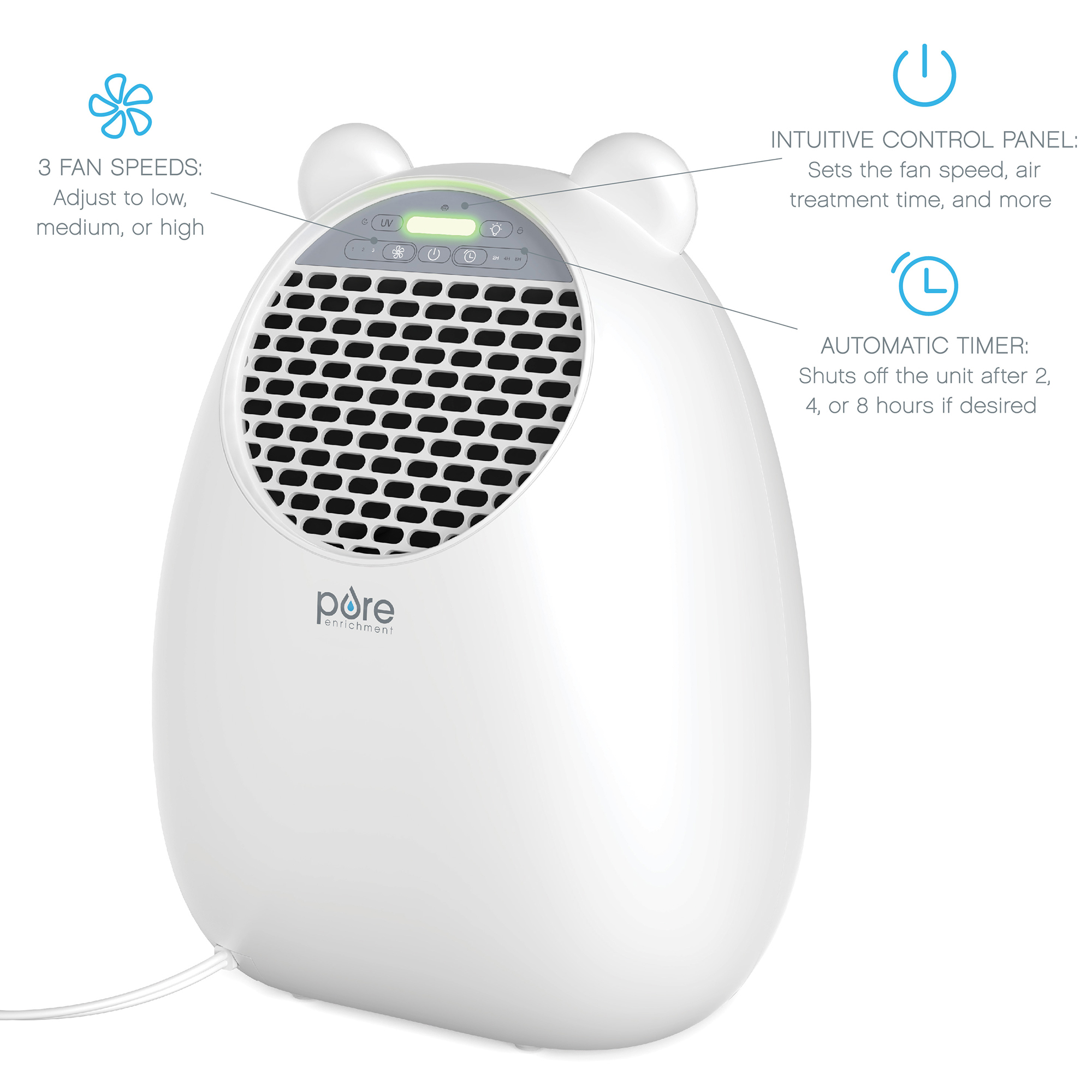 Pure Enrichment 11 in. HEPA Air Purifier with 4 Stages of Filtration, 3 ...
