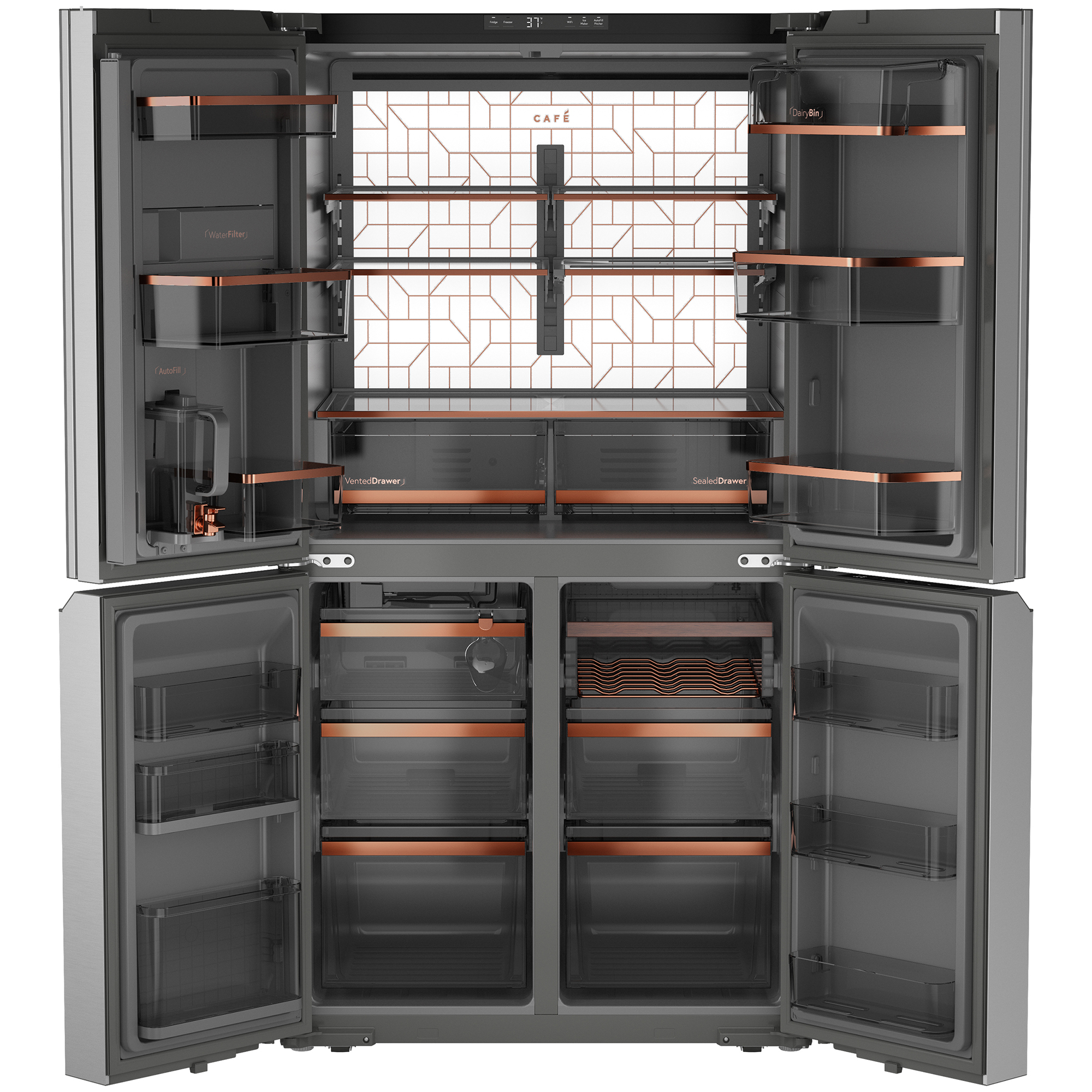 Cafe 36 in. 28.3 cu. ft. Smart 4-Door French Door Refrigerator with ...