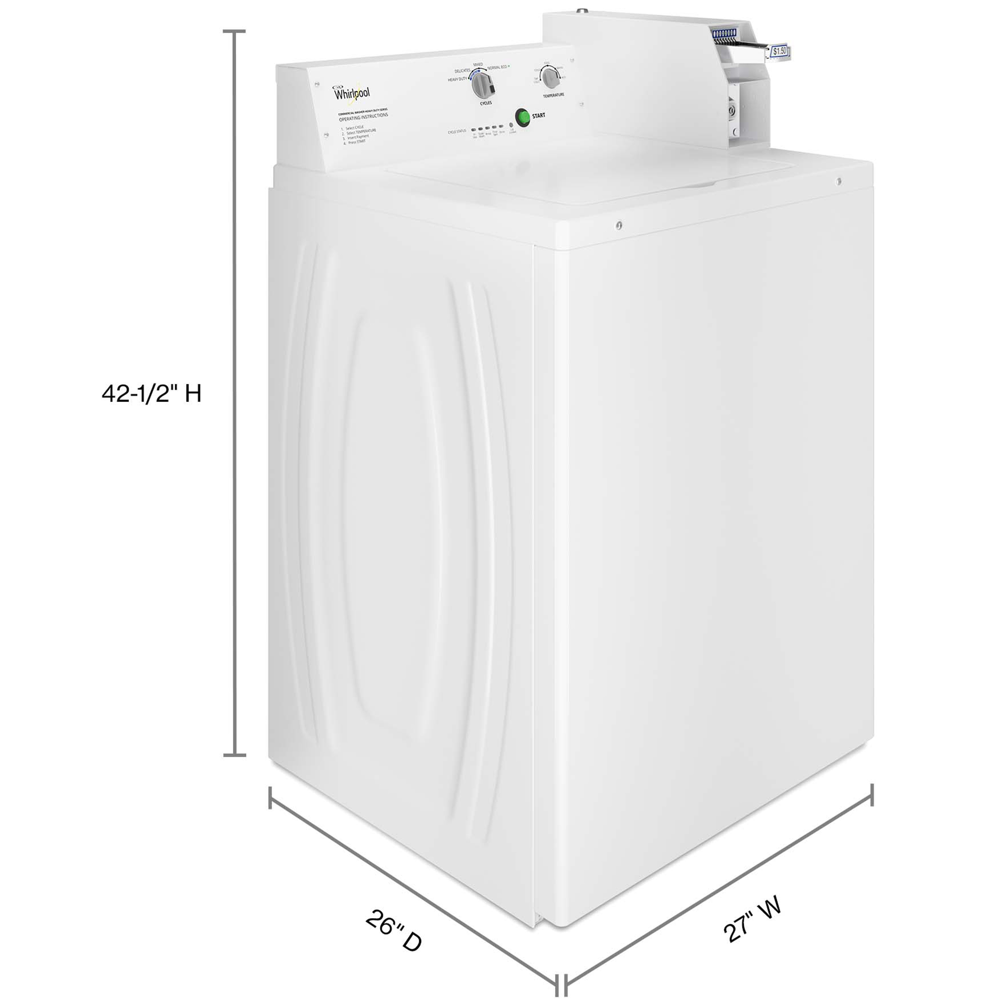 Whirlpool 27 in. 3.3 cu. ft. Commercial Top Load Washer with Agitator ...