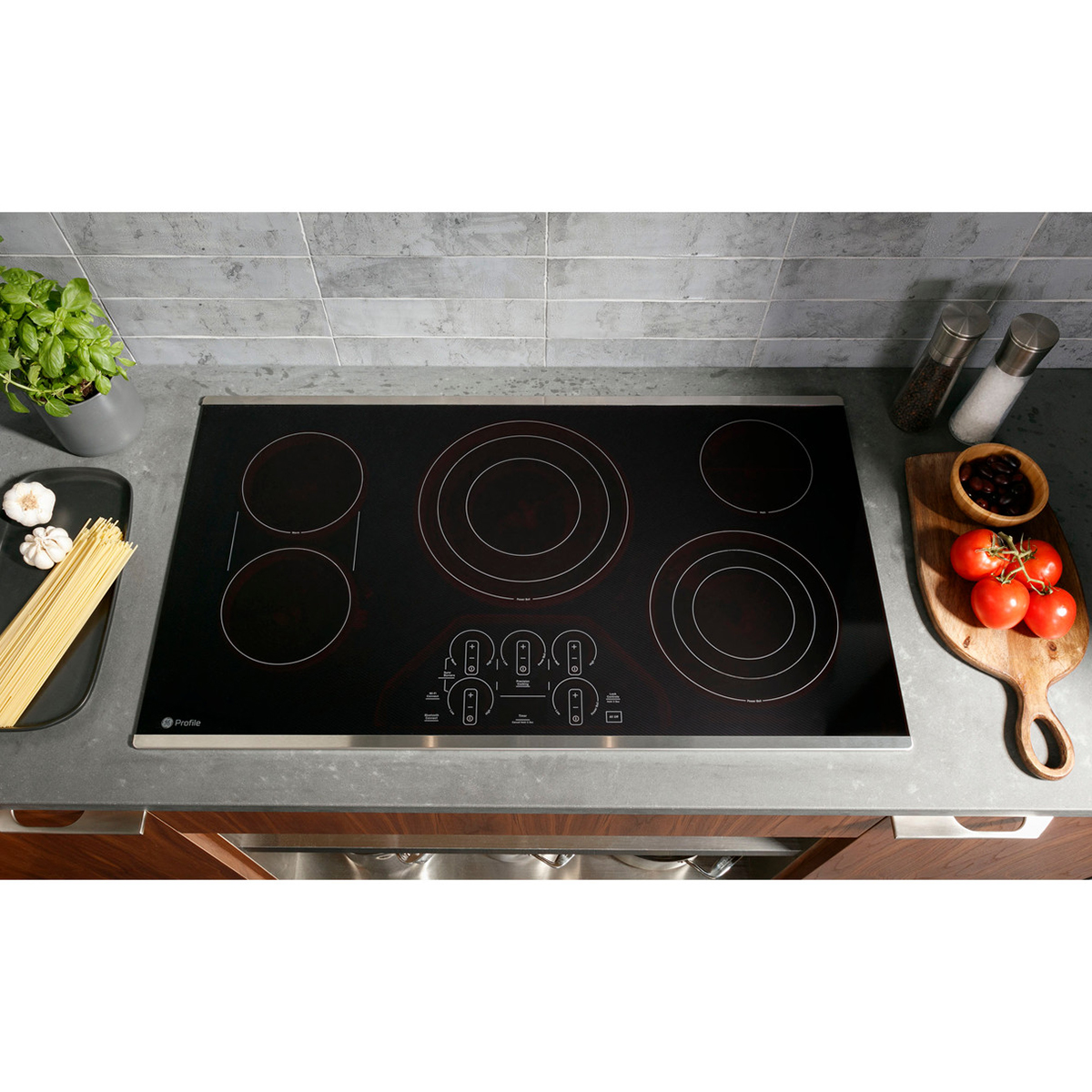 GE Profile 36 in. 5-Burner Smart Electric Cooktop with Simmer Burner ...