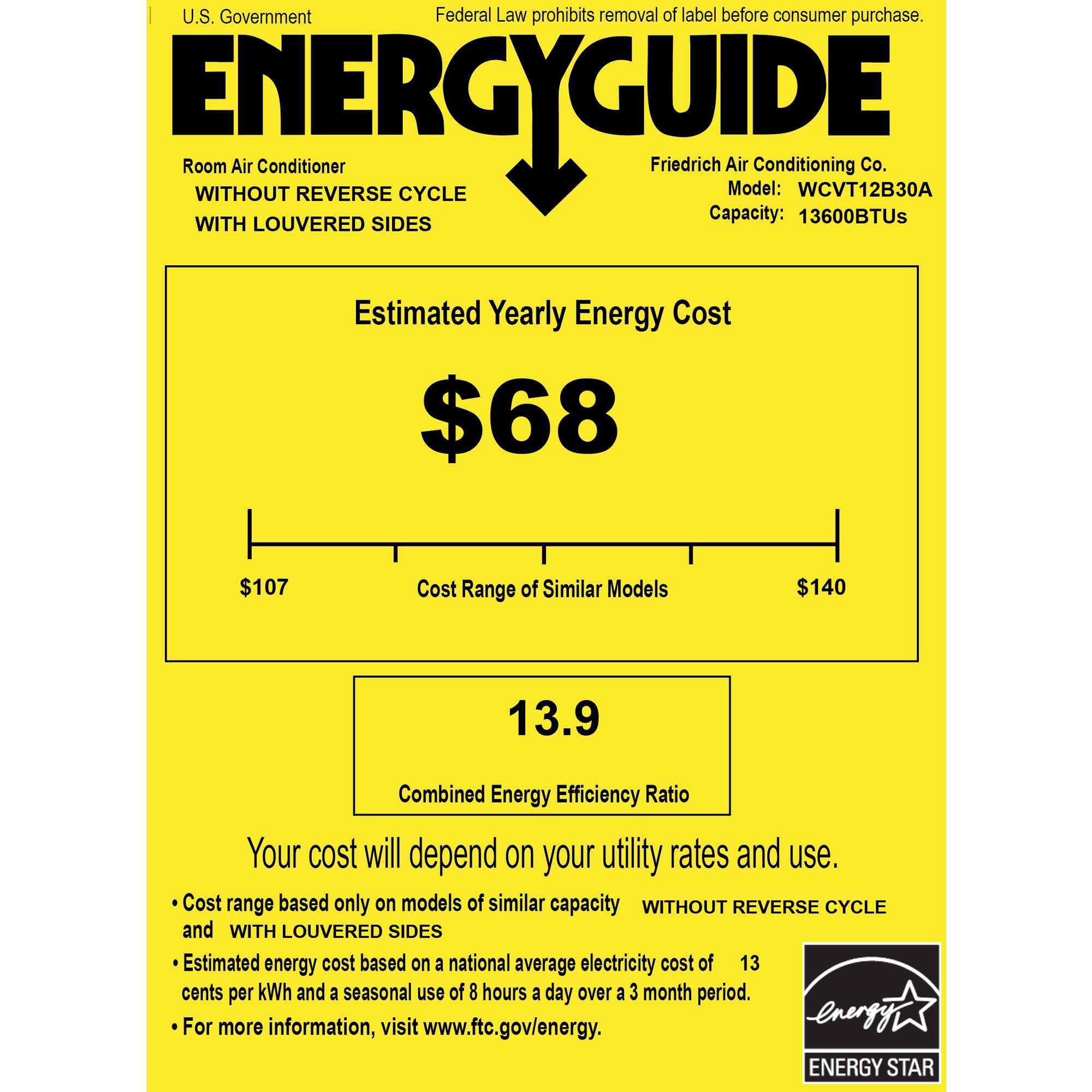 Friedrich WallMaster Inverter Series 13,600 BTU 230V Smart Through-the ...