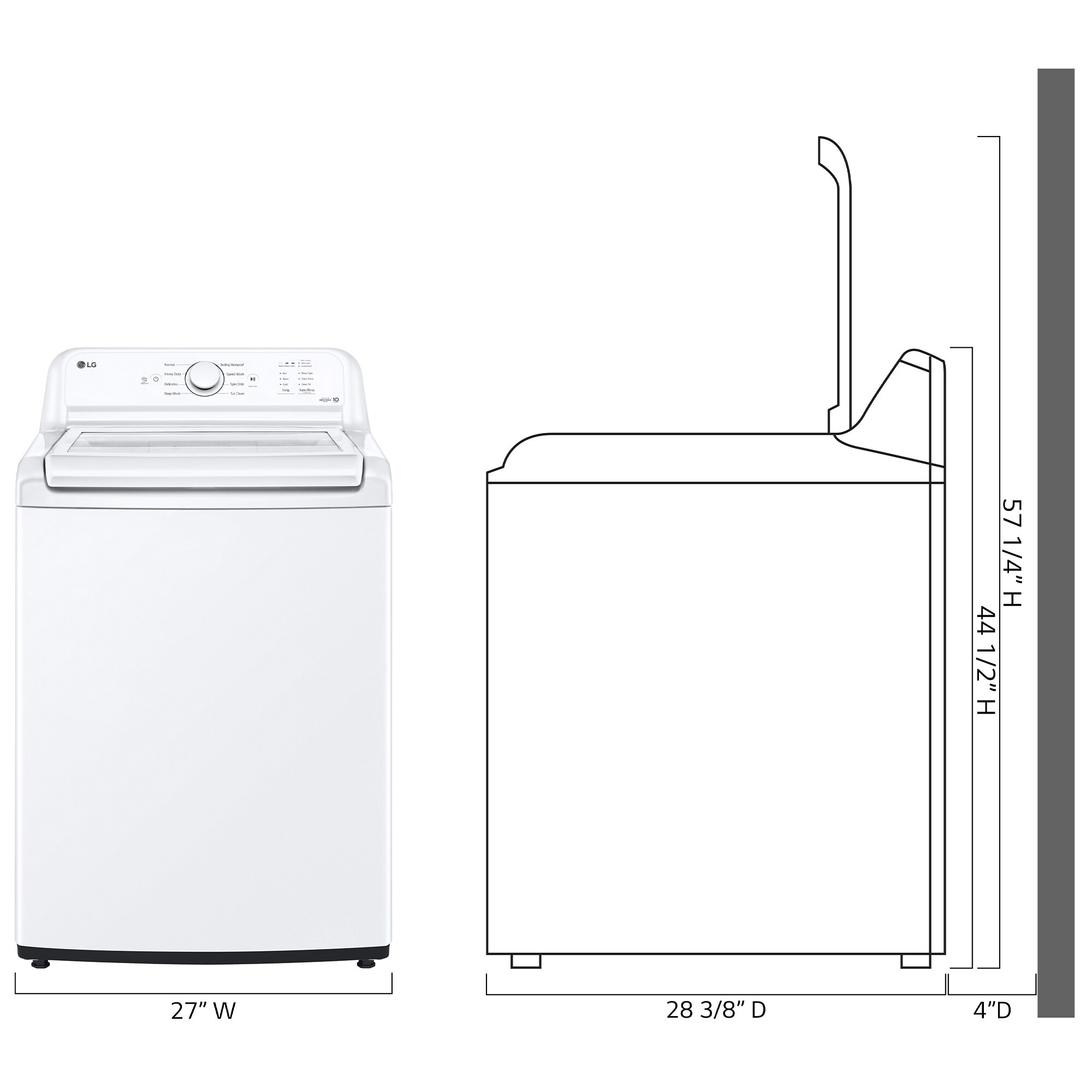 LG 27 in. 4.1 cu. ft. Top Load Washer with 4-Way Agitator, Slam Proof ...