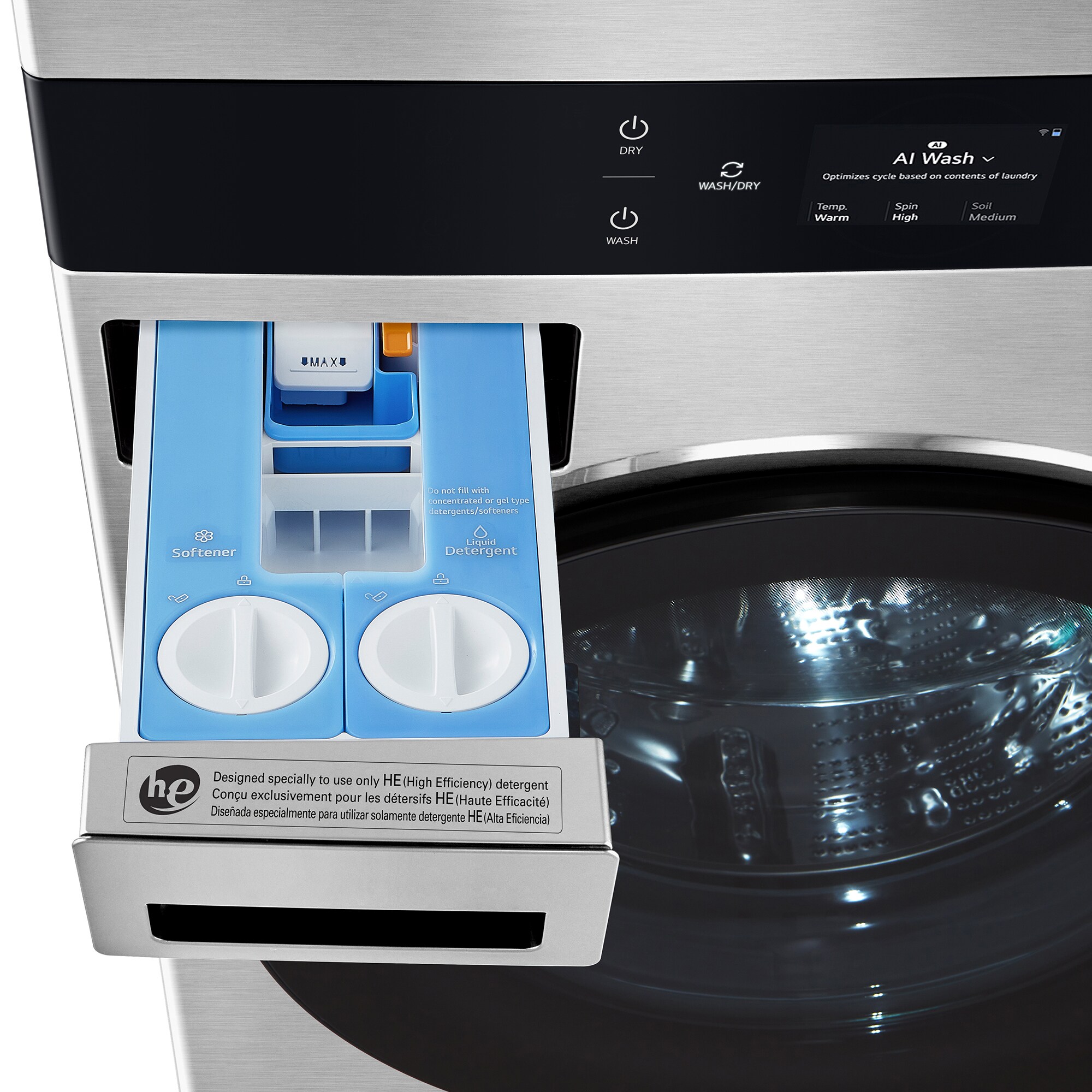 LG 27 in. 5.0 cu. ft. Smart Gas Front Load WashTower with AI Sensor Dry ...