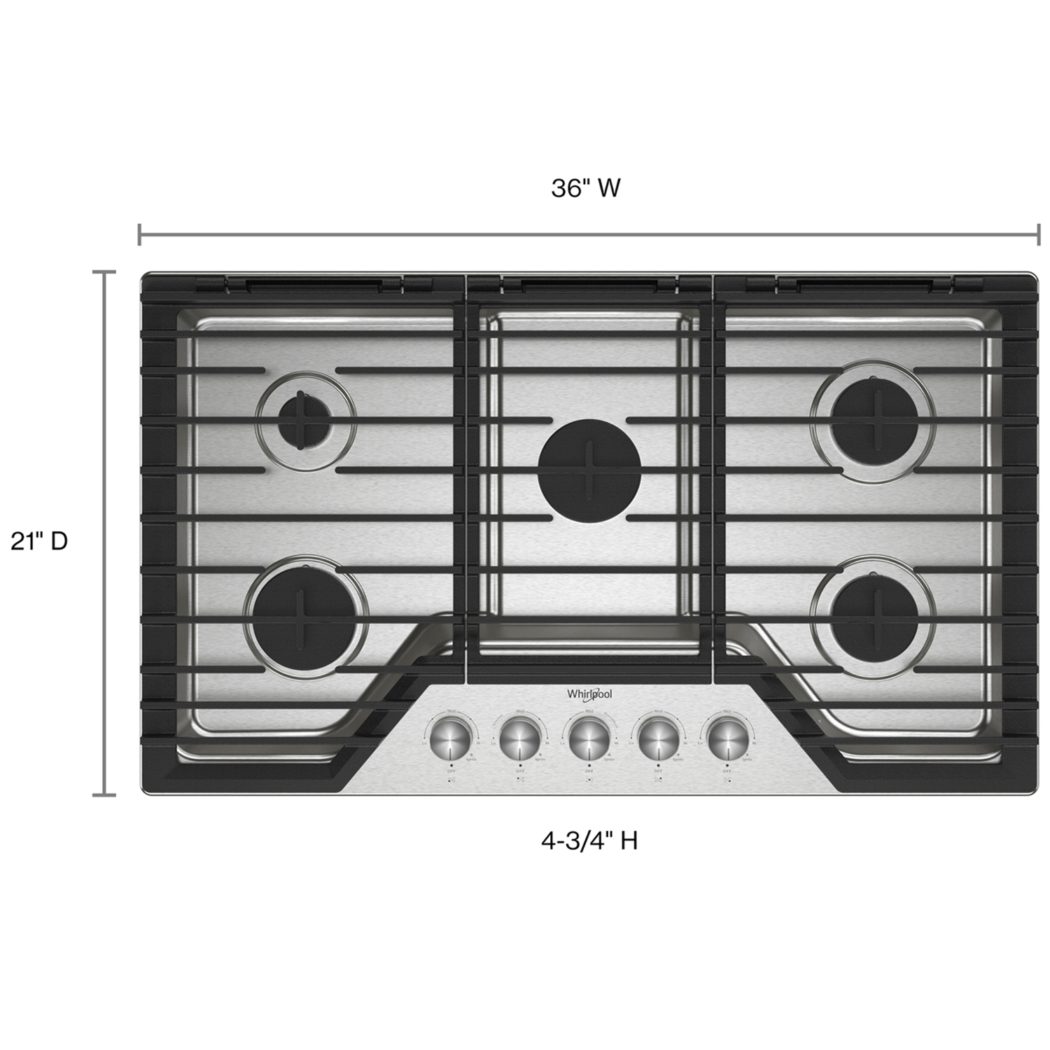 Whirlpool 36 in. 5-Burner Natural Gas Cooktop with Simmer Burner ...