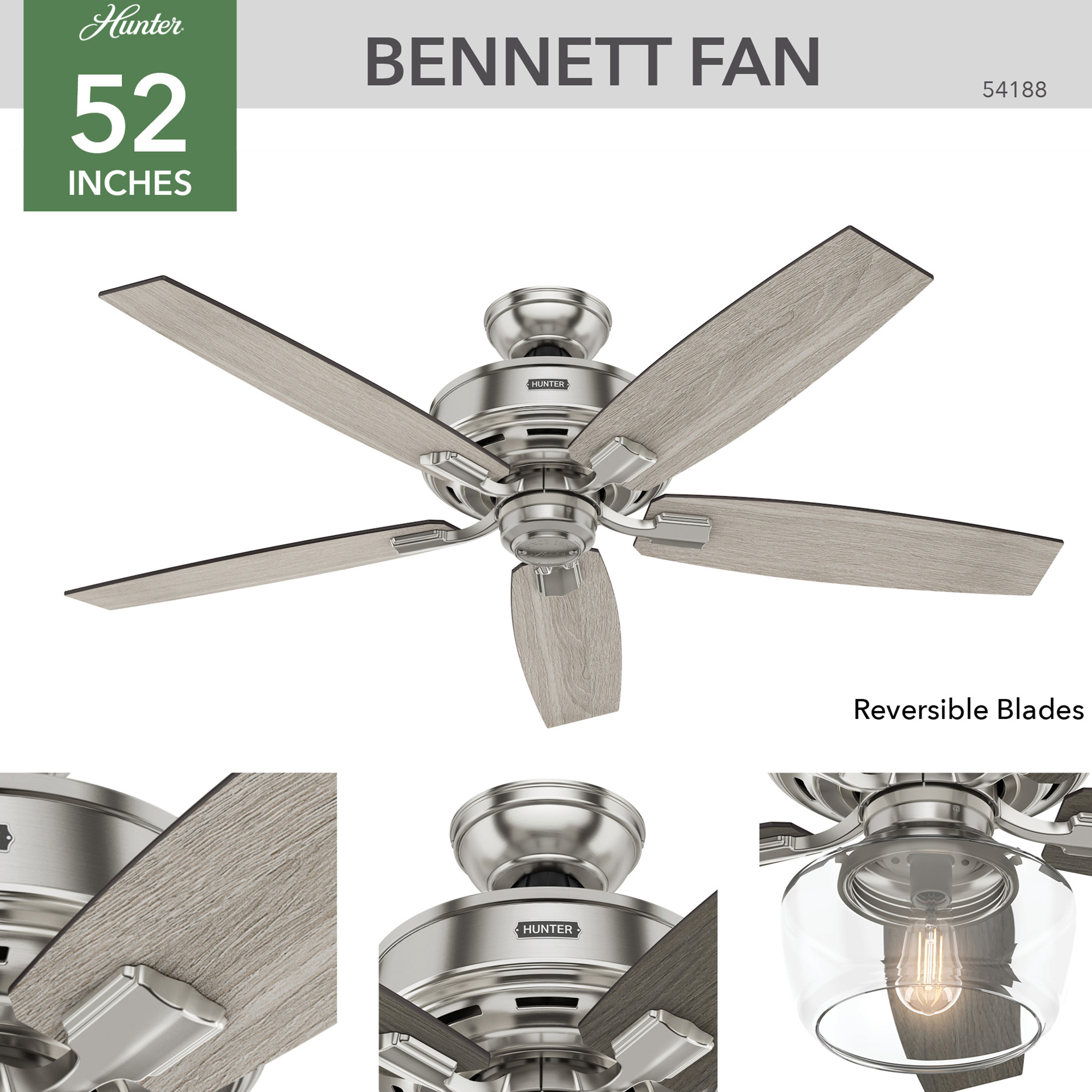 Hunter Bennett 52 in. Ceiling Fan with LED Light Kit and Remote ...