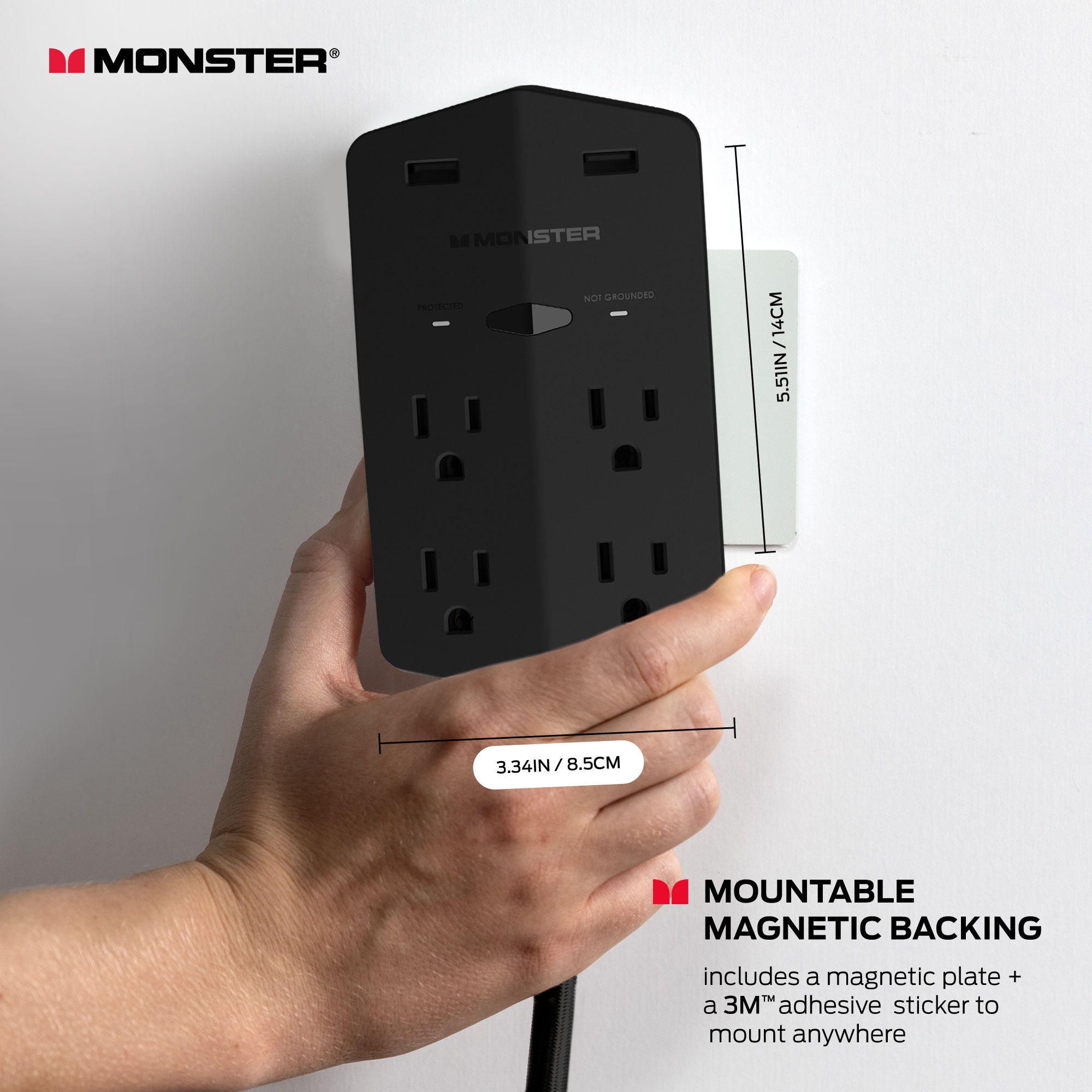 Monster Cable Power Shield XL 4AC Grounded, 2 USB-A and 540J Surge ...
