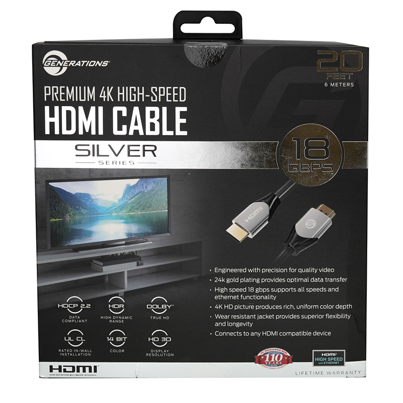 Generations 18.0 Gbps High Speed 20' Silver Series HDMI Cable | P.C ...