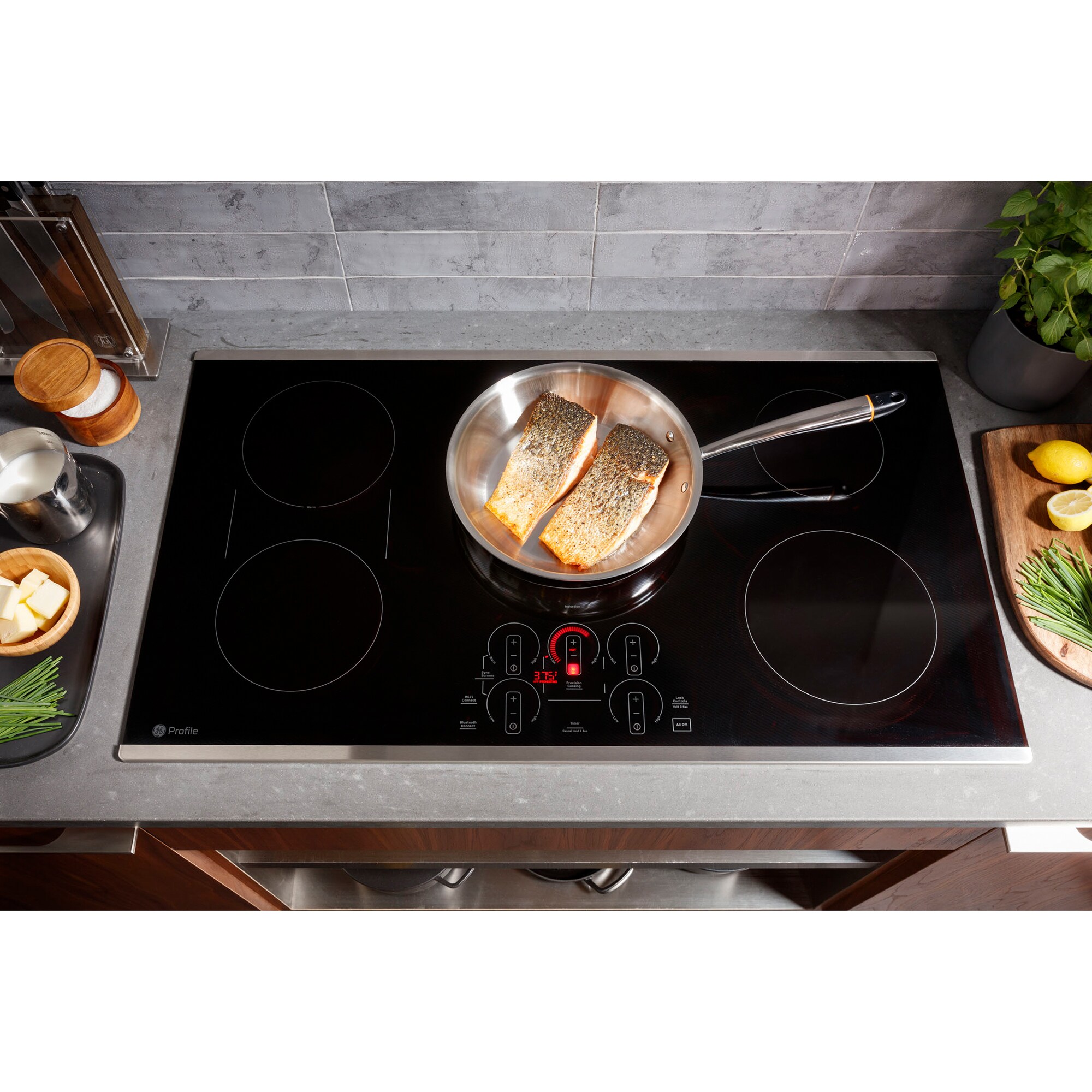 GE Profile 36 in. 5-Burner Smart Induction Cooktop with Simmer Burner ...