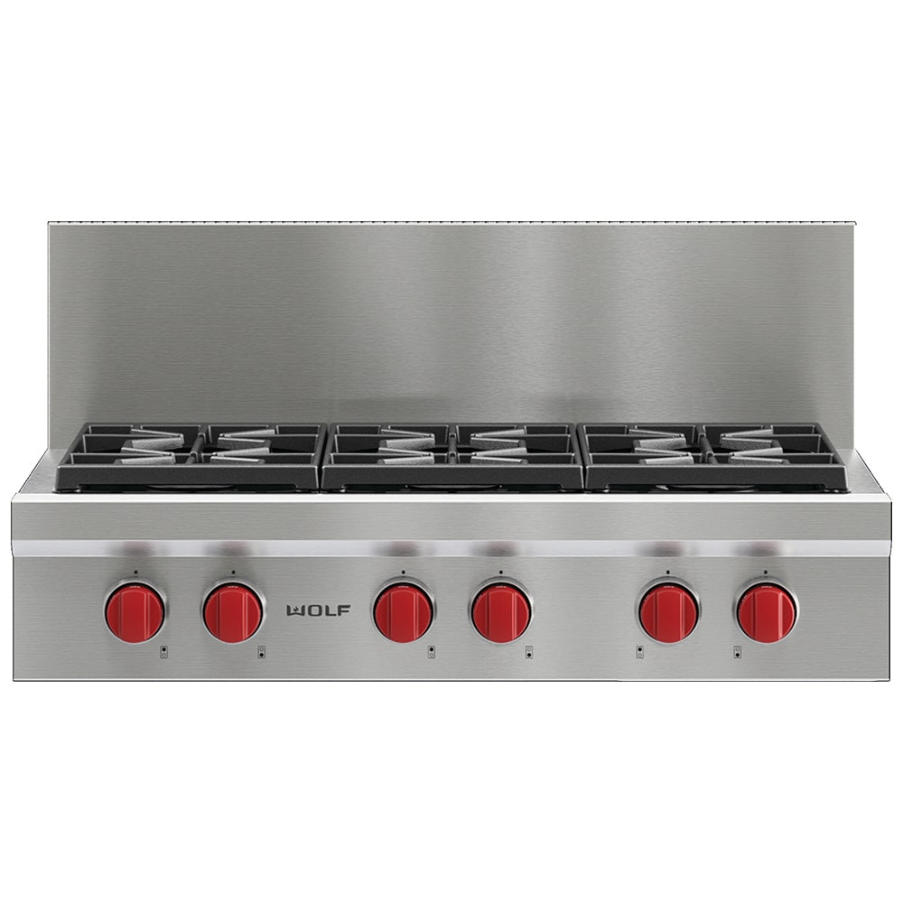 Wolf 36 in. 6-Burner Natural Gas Rangetop with Power Burner - Stainless ...