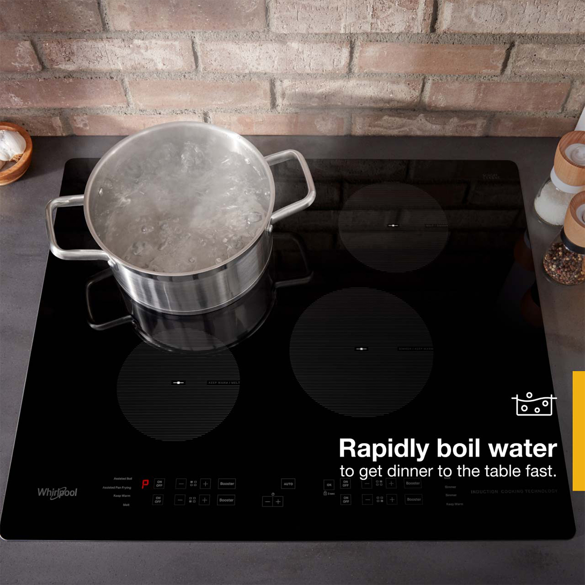 Whirlpool 24 in. 4-Burner Induction Cooktop with Simmer Burner & Power ...