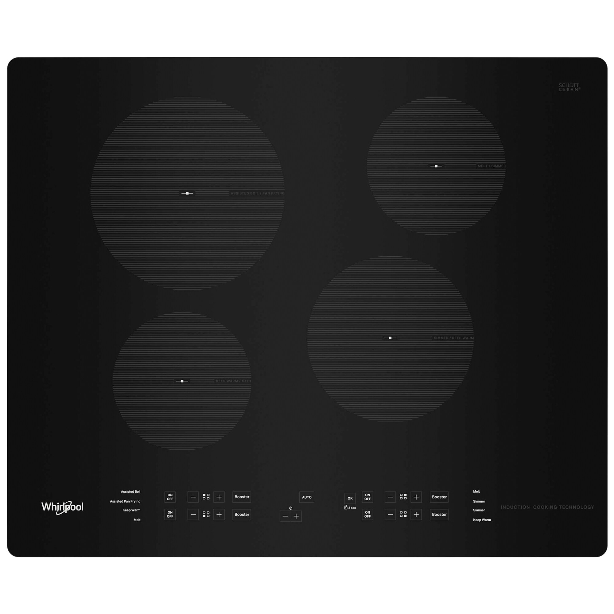 Whirlpool 24 in. 4-Burner Induction Cooktop with Simmer Burner & Power ...
