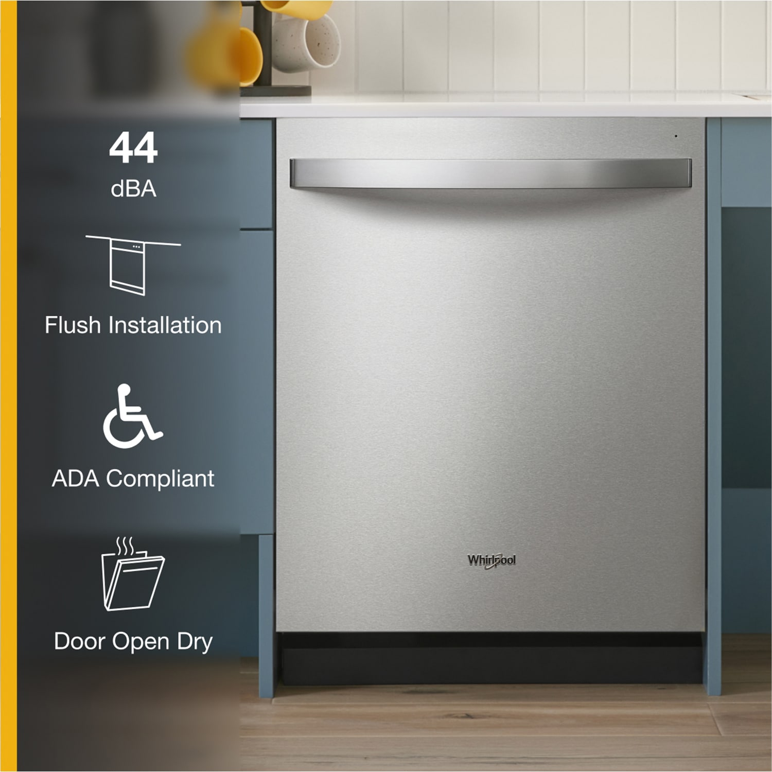 Whirlpool 24 in. Top Control Flush-Mount Dishwasher with 44 dBa Sound ...