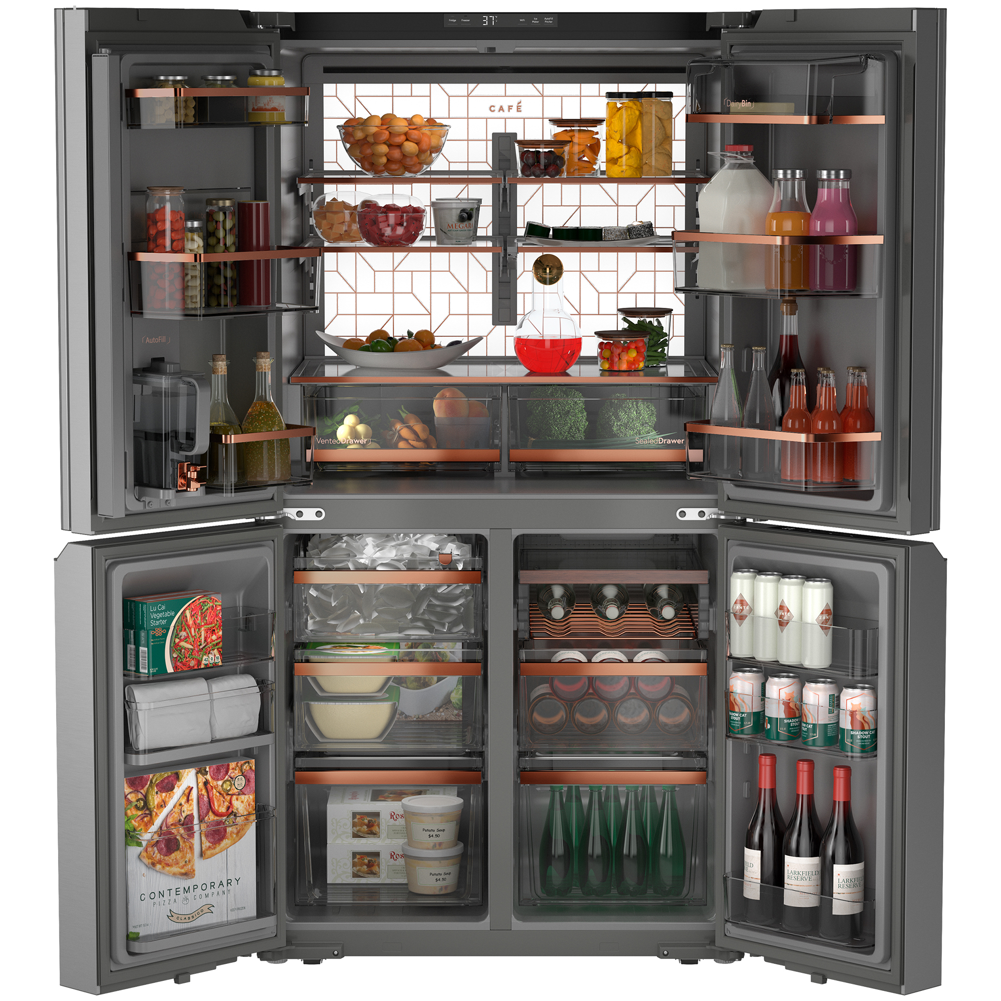 Cafe 36 in. 28.3 cu. ft. Smart 4-Door French Door Refrigerator with ...