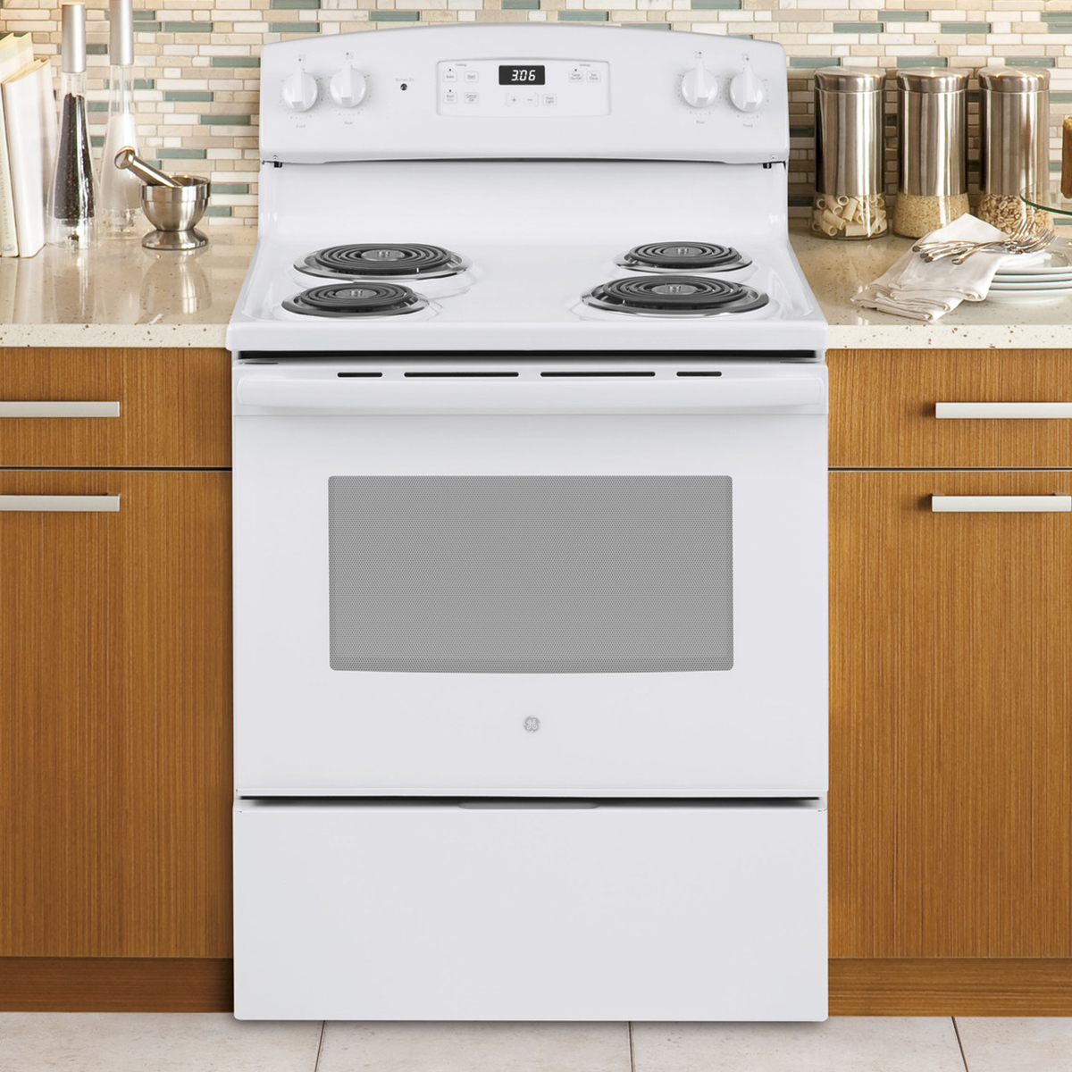 GE 30 in. 5 cu. ft. Electric Range with Coil Burners - White | P.C ...