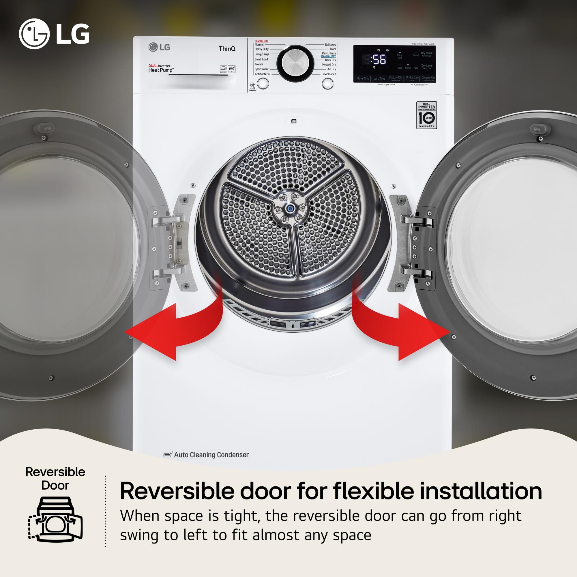 LG 24 in. 4.2 cu. ft. Smart Stackable Ventless Electric Dryer with Heat ...