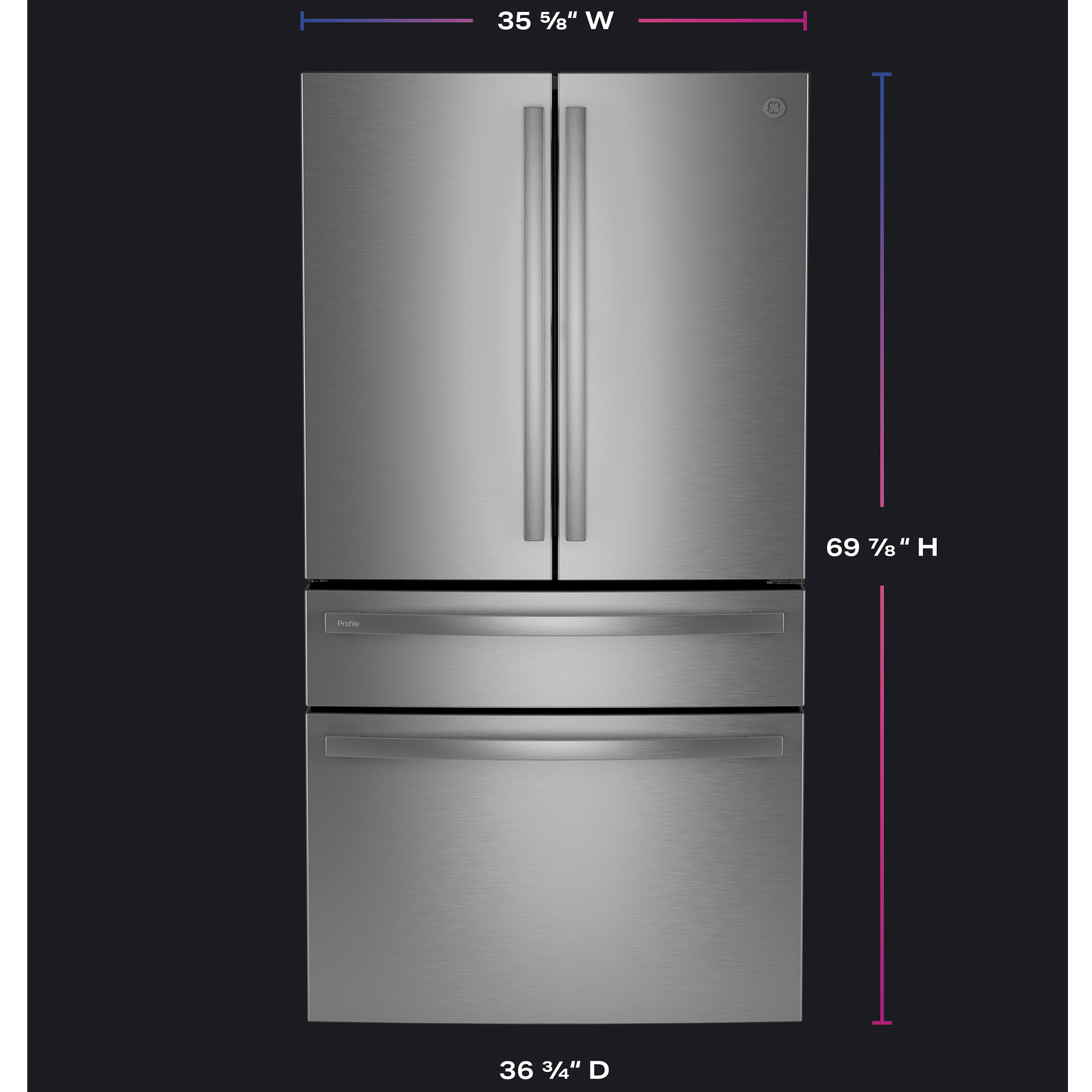 GE Profile 36 in. 28.7 cu. ft. Smart 4-Door French Door Refrigerator ...
