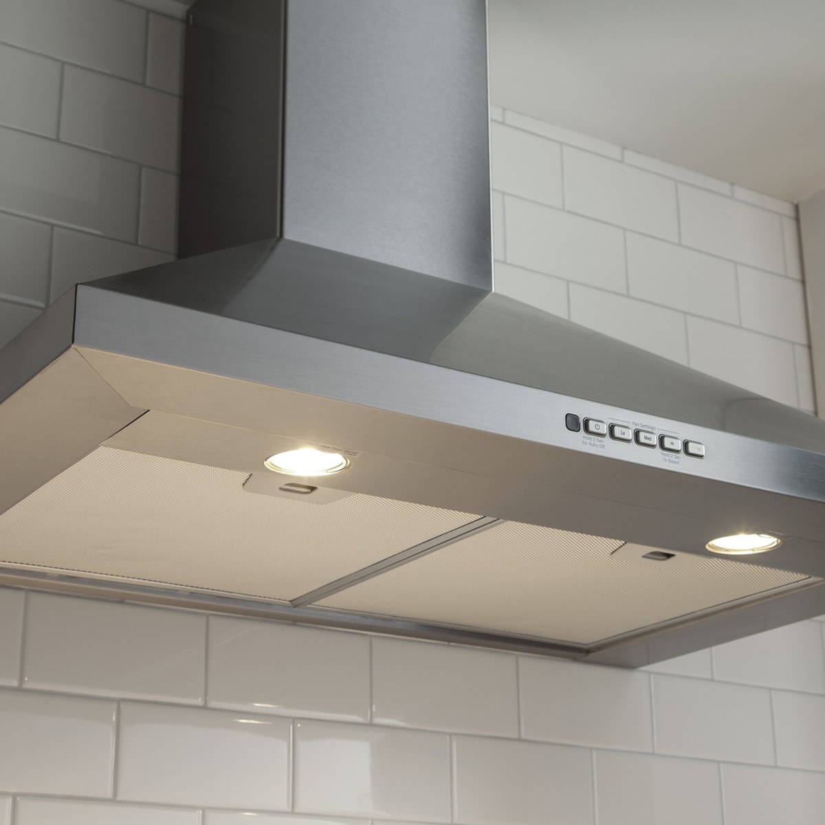 Ge 30 In Chimney Style Range Hood With 4 Speed Settings 350 Cfm And 2 Halogen Light Stainless