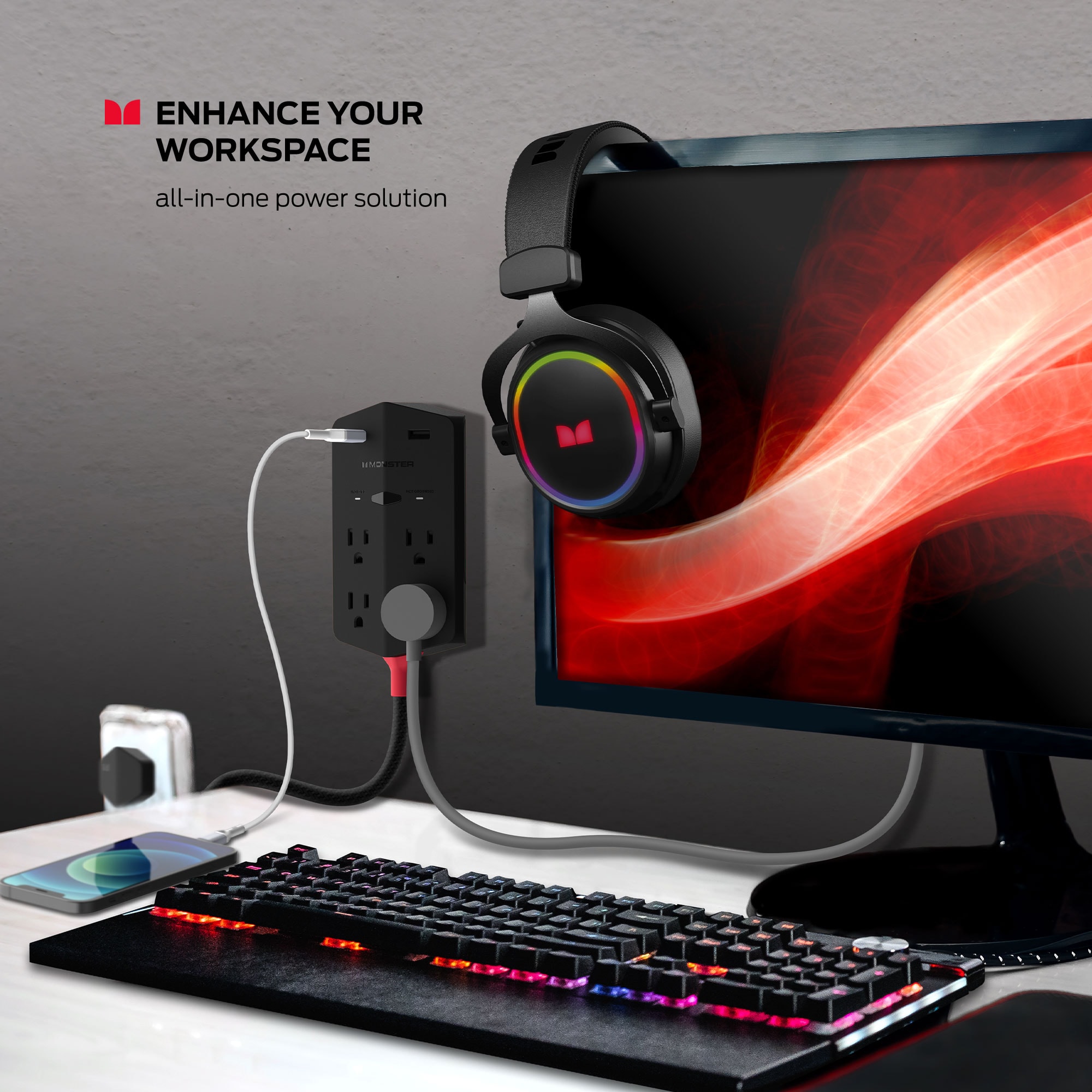 Monster Cable Power Shield XL 4AC Grounded, 2 USB-A and 540J Surge ...