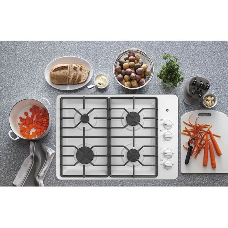 GE 30 in. 4-Burner Natural Gas Cooktop with Simmer Burner & Power ...