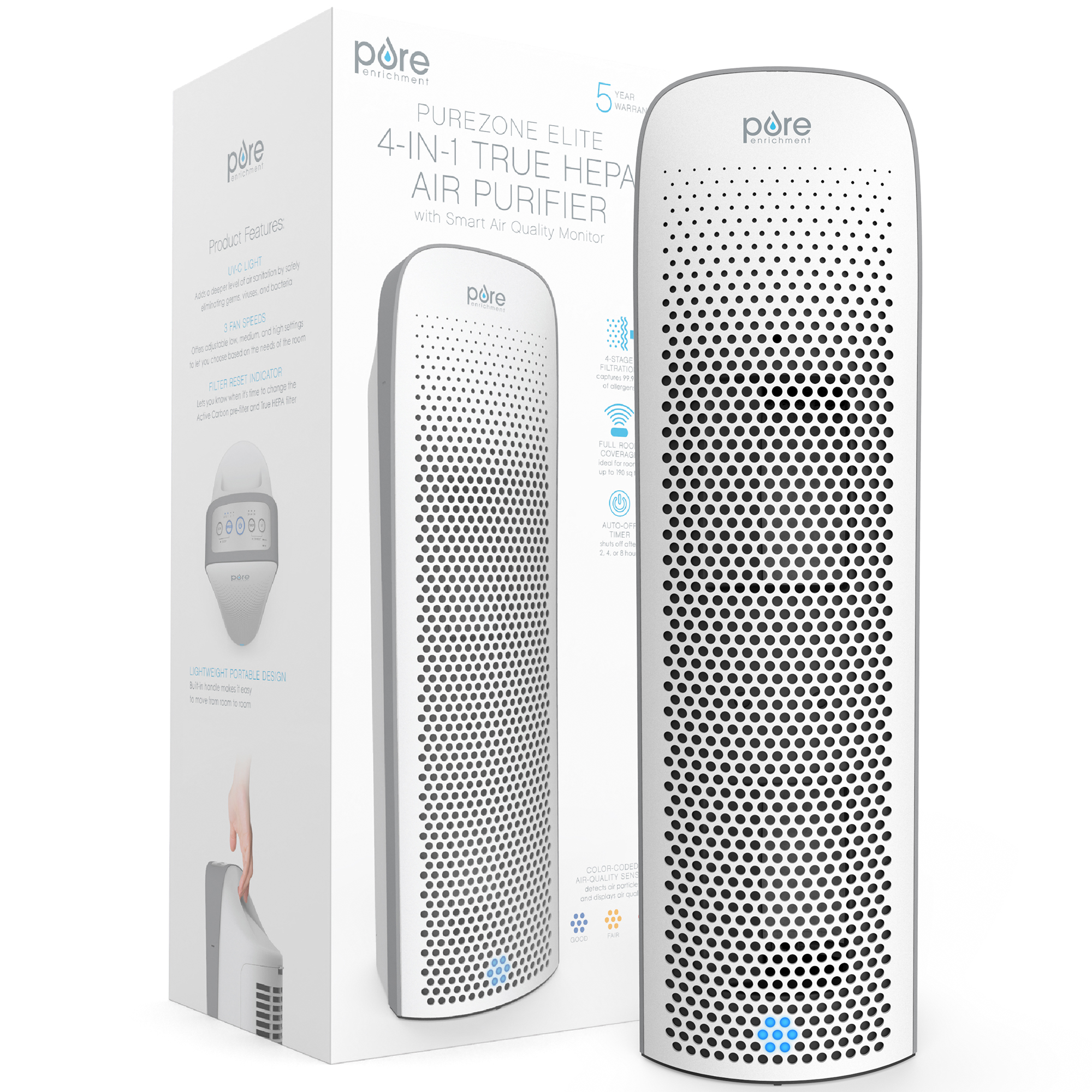 Pure Enrichment 9 in. HEPA Air Purifier with 4 Stages of Filtration, 3 ...