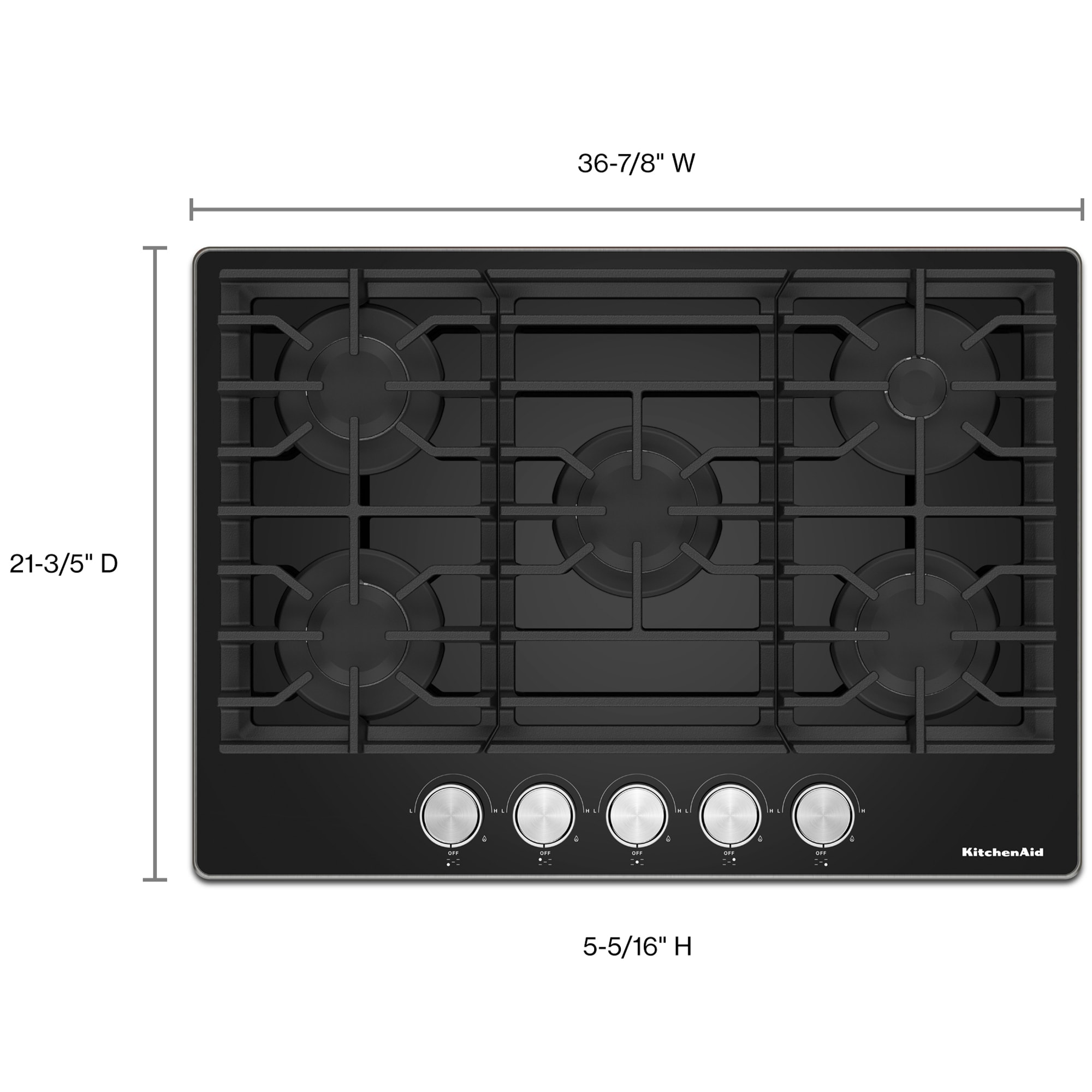 KitchenAid 36 in. 5-Burner Natural Gas Cooktop with Simmer Burner ...