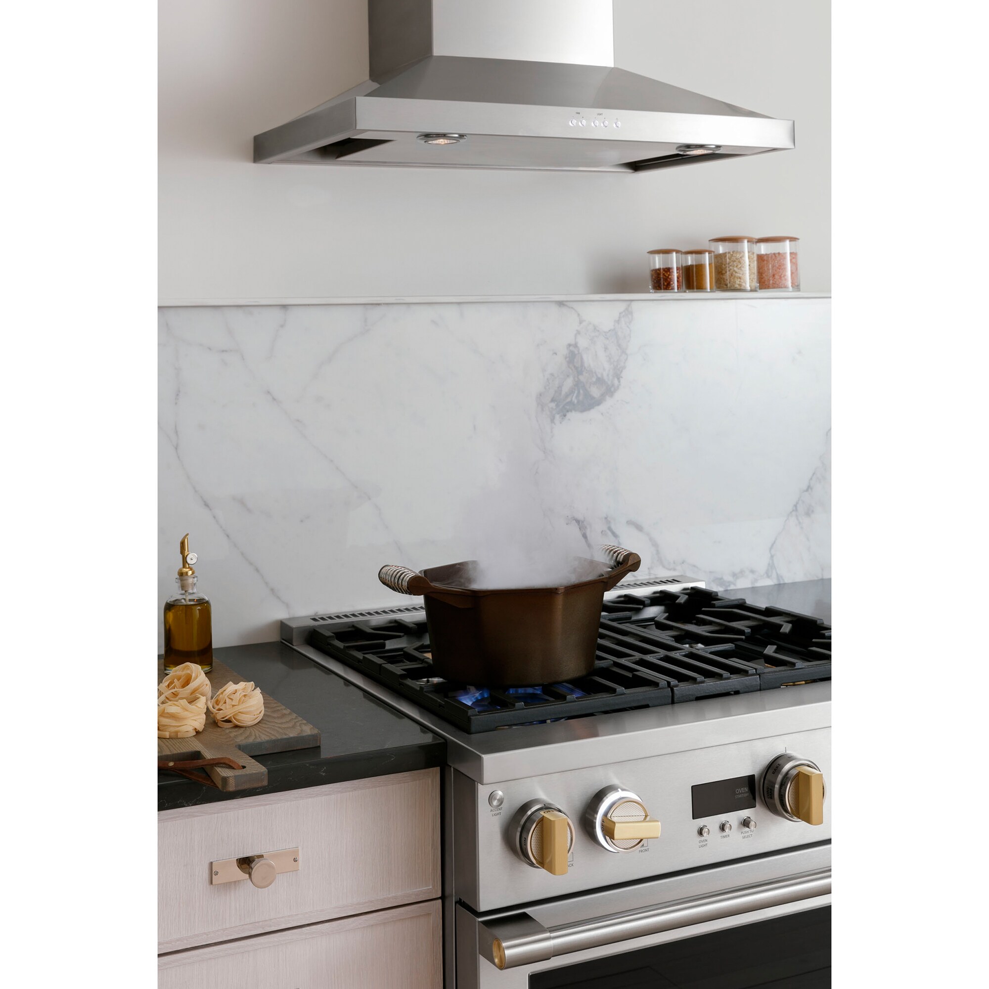 Monogram 30 in. Chimney Style Range Hood with 4 Speed Settings, 400 CFM ...