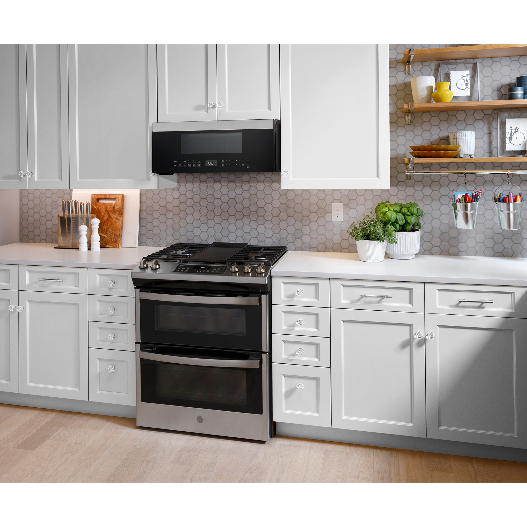 GE 30 in. 1.2 cu. ft. 1000W Low Profile Over-the-Range Microwave with ...