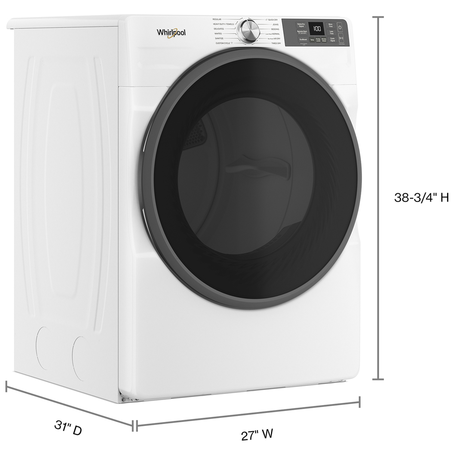 Whirlpool 27 in. 7.4 cu. ft. Smart Stackable Electric Dryer with Sensor ...