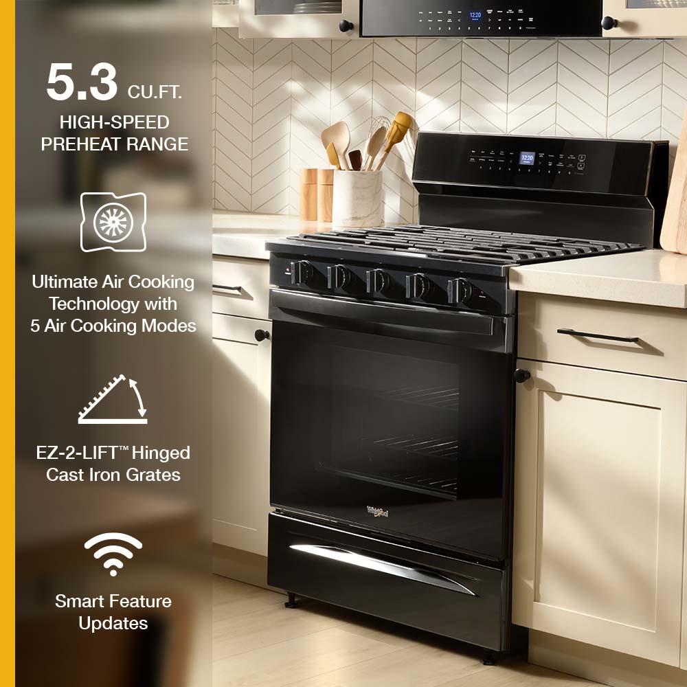 Whirlpool 30 in. 5 cu. ft. Smart Air Fry True European Convection Gas ...