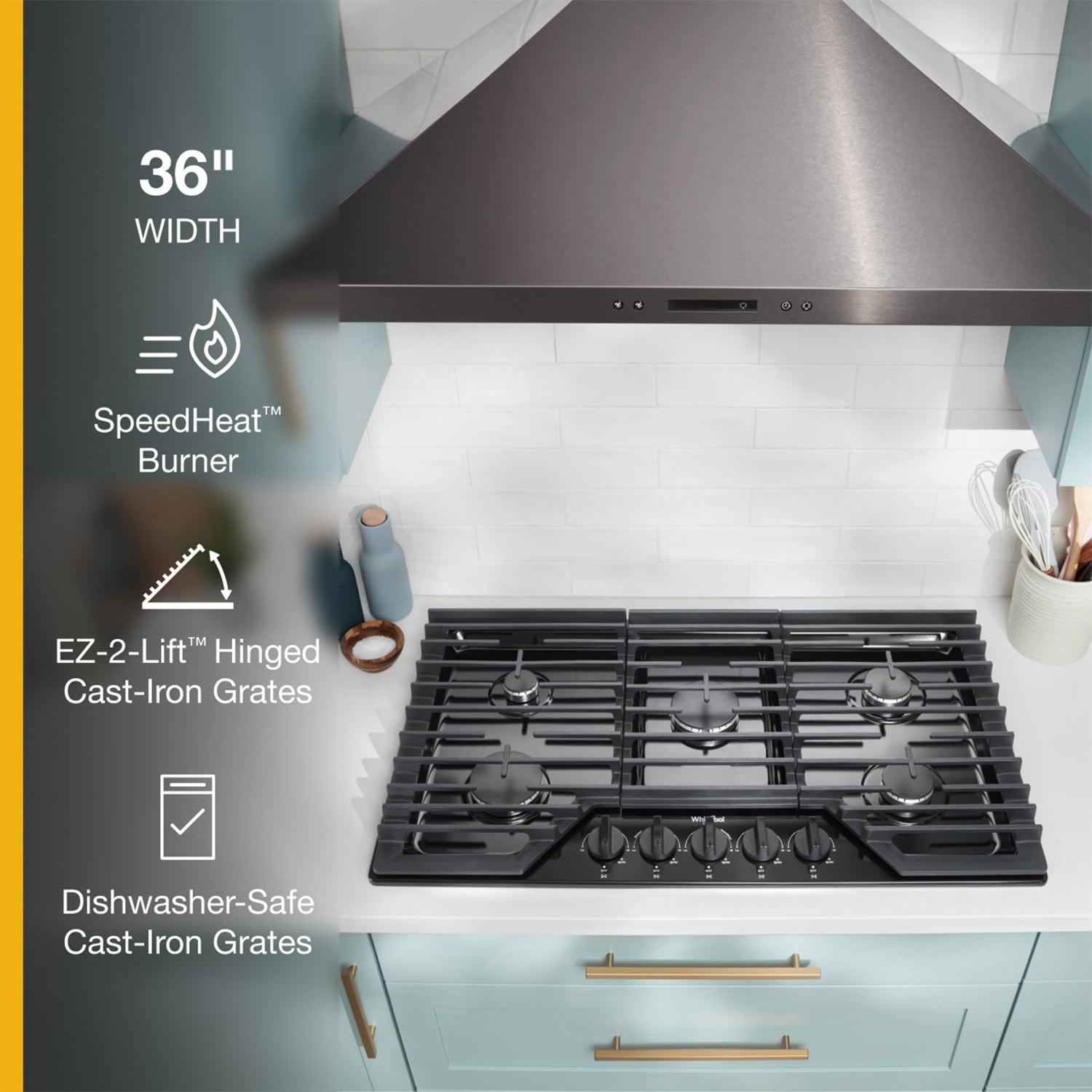 Whirlpool 36 in. 5-Burner Natural Gas Cooktop with Simmer Burner ...